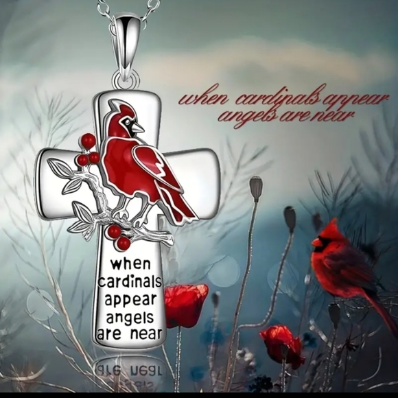 Jewelry | Lovely Red Cardinal Inspirational Silver Tone Cross Necklace ...